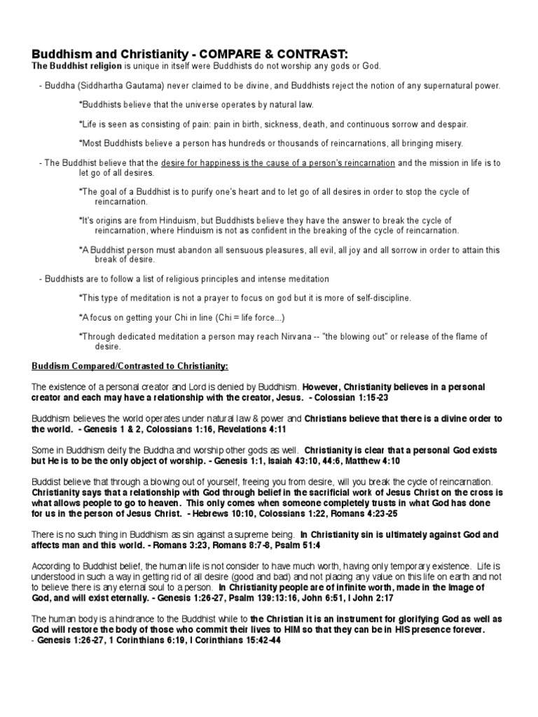 Buddhism Compare Contrast Christianity | PDF | Reincarnation | Gautama ...