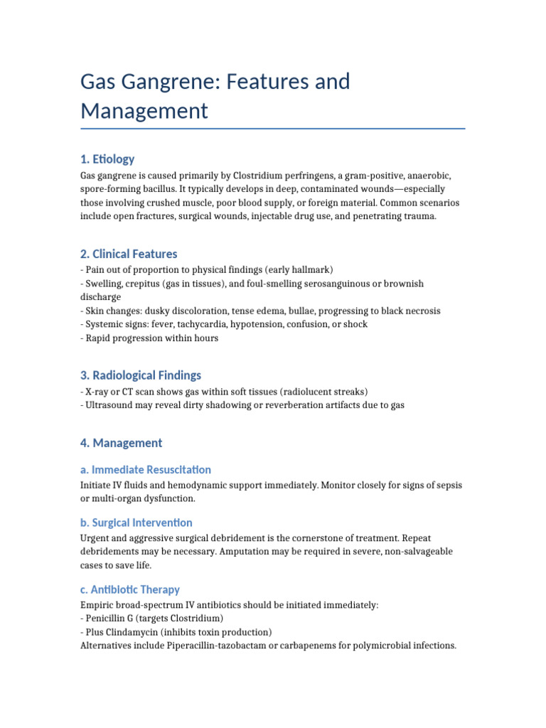 Gas Gangrene Features and Management | PDF