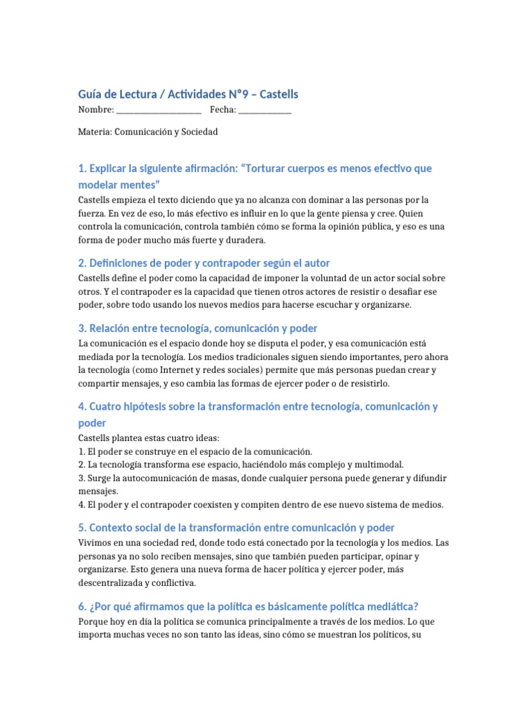 Guía Castells Completa | PDF | Comunicación