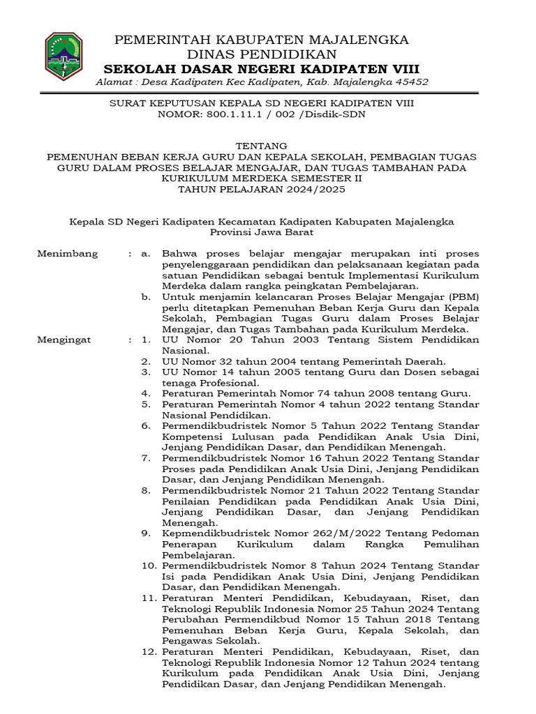 SK Tugas Ngajar SMT II TP 2024 2025 | PDF