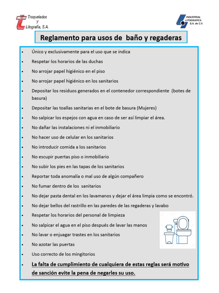 Reglamento de Baño | PDF
