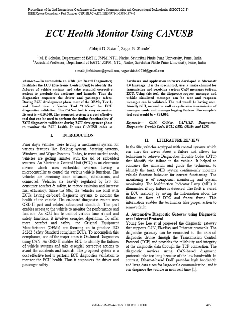 Cost-Effective ECU Health Monitor | PDF | Computer Science | Computing