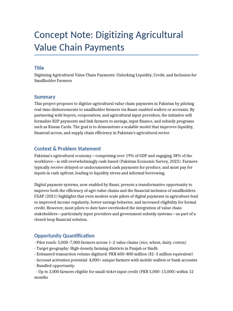 Digitizing Agricultural Payments Concept Note | PDF | Agriculture ...