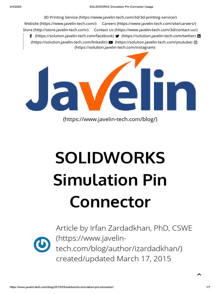 SOLIDWORKS Simulation Pin Connector Usage | PDF | Mechanical ...