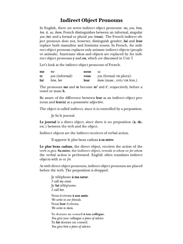 Pronoms objets indirects en français | PDF