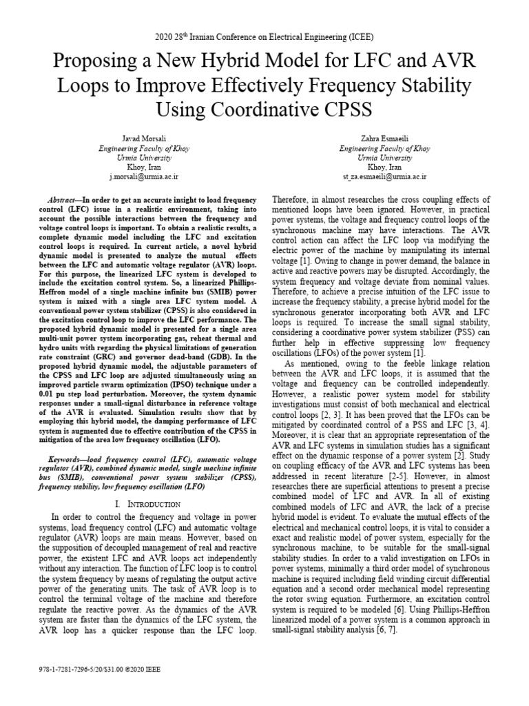 Proposing A New Hybrid Model For LFC and AVR Loops To Improve Effectively Frequency Stability ...