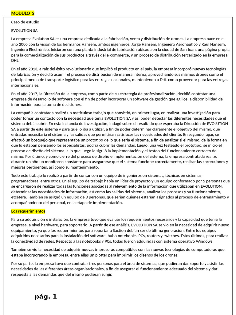 Resumen de Sistemas de Información: Módulos 3 y 4 (Caso Evolution SA) | PDF | Software | Sistema ...