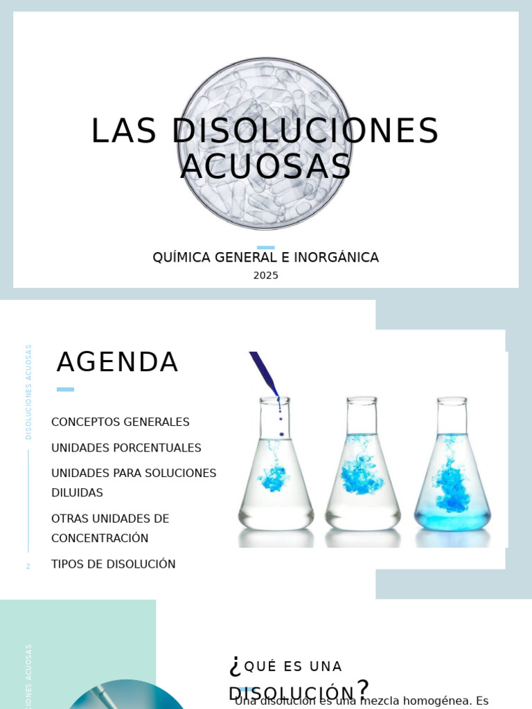 Clase 6. Disoluciones Acuosas | PDF | Concentración | Solubilidad