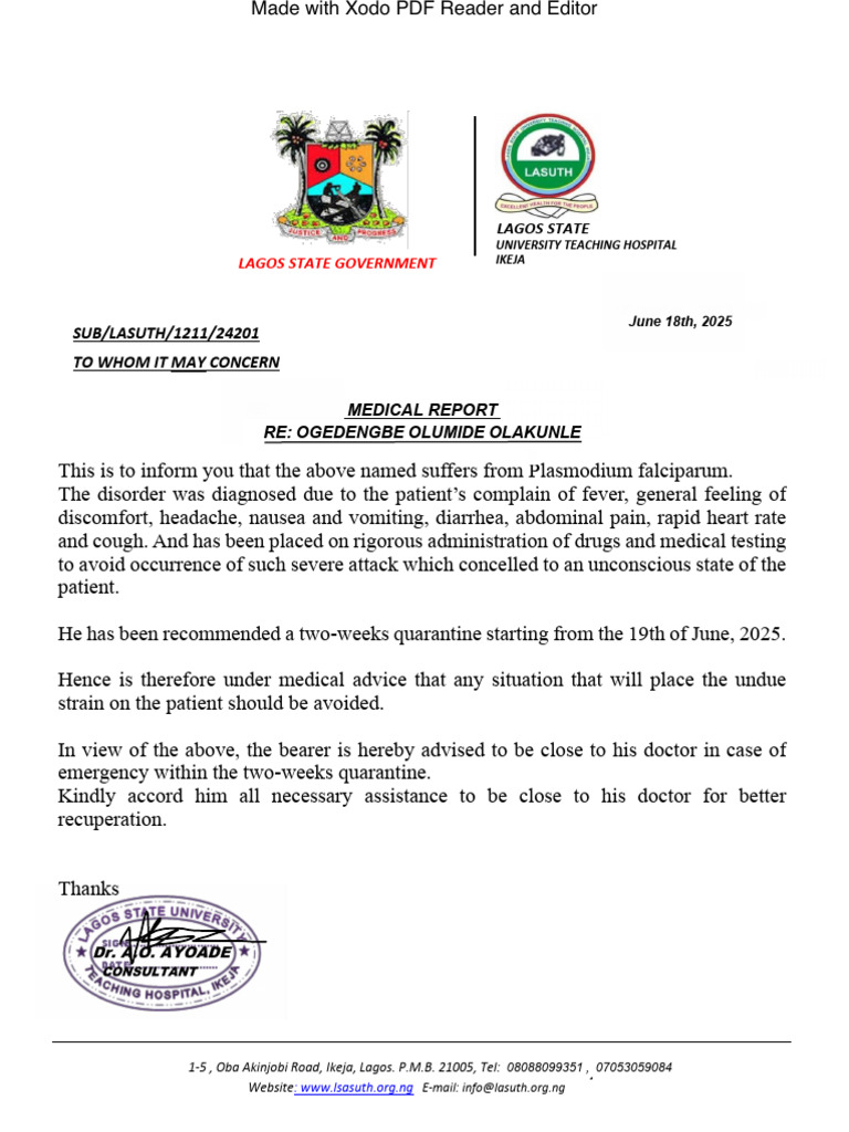 Ogedengbe Medical Report | PDF | Asthma | Heart
