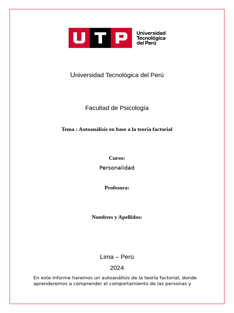 Autoanálisis en Base A La Teoría Factorial | PDF | Sicología | Ciencias ...