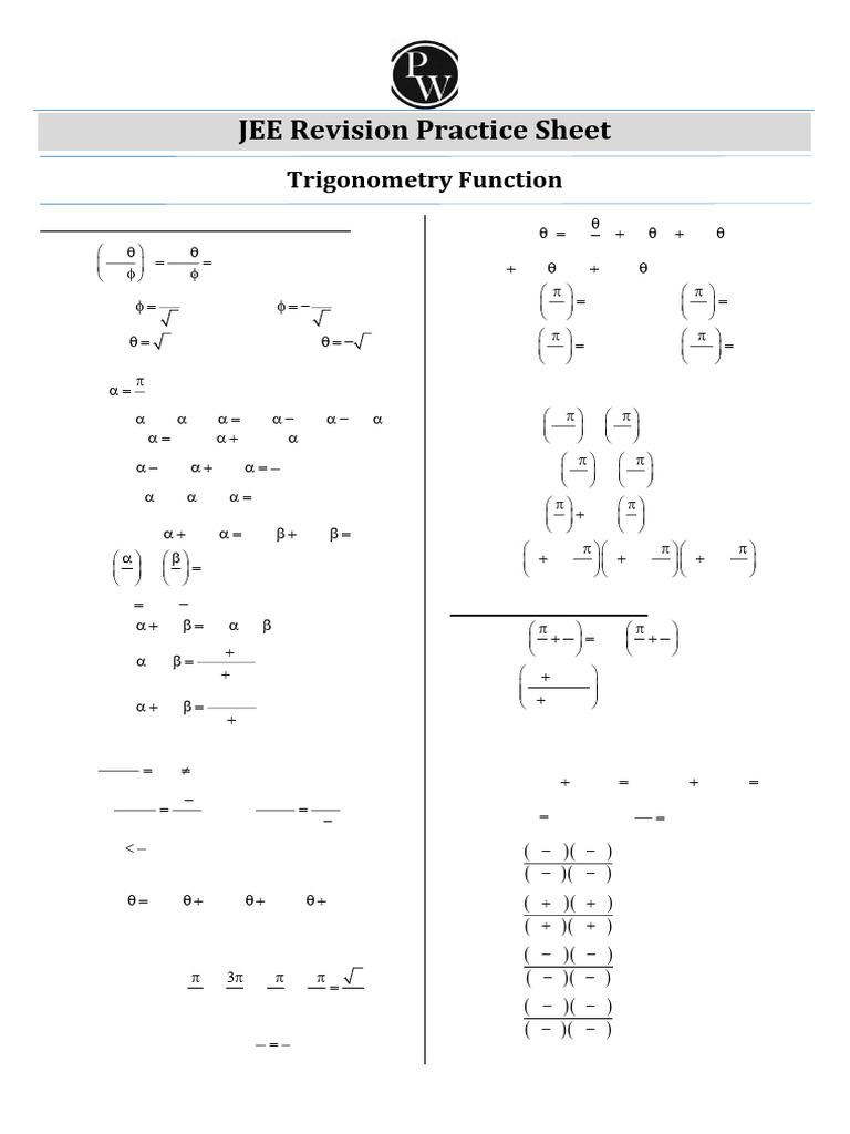 JEE Mains Trigonometry Practice PDF | PDF | Trigonometry | Elementary ...