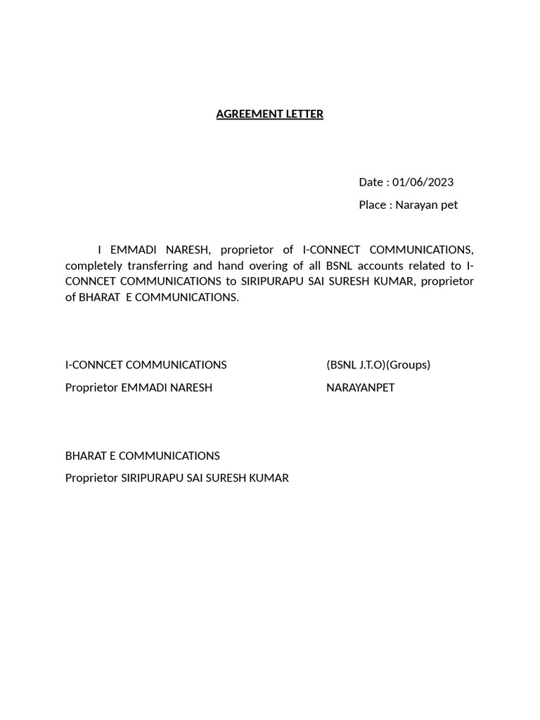 Agreement Letter | PDF