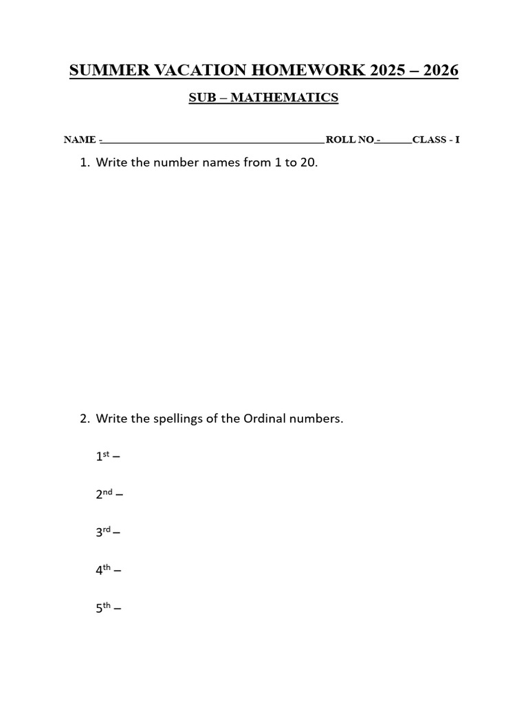 Summer Vacation Homework 2025-1 | PDF