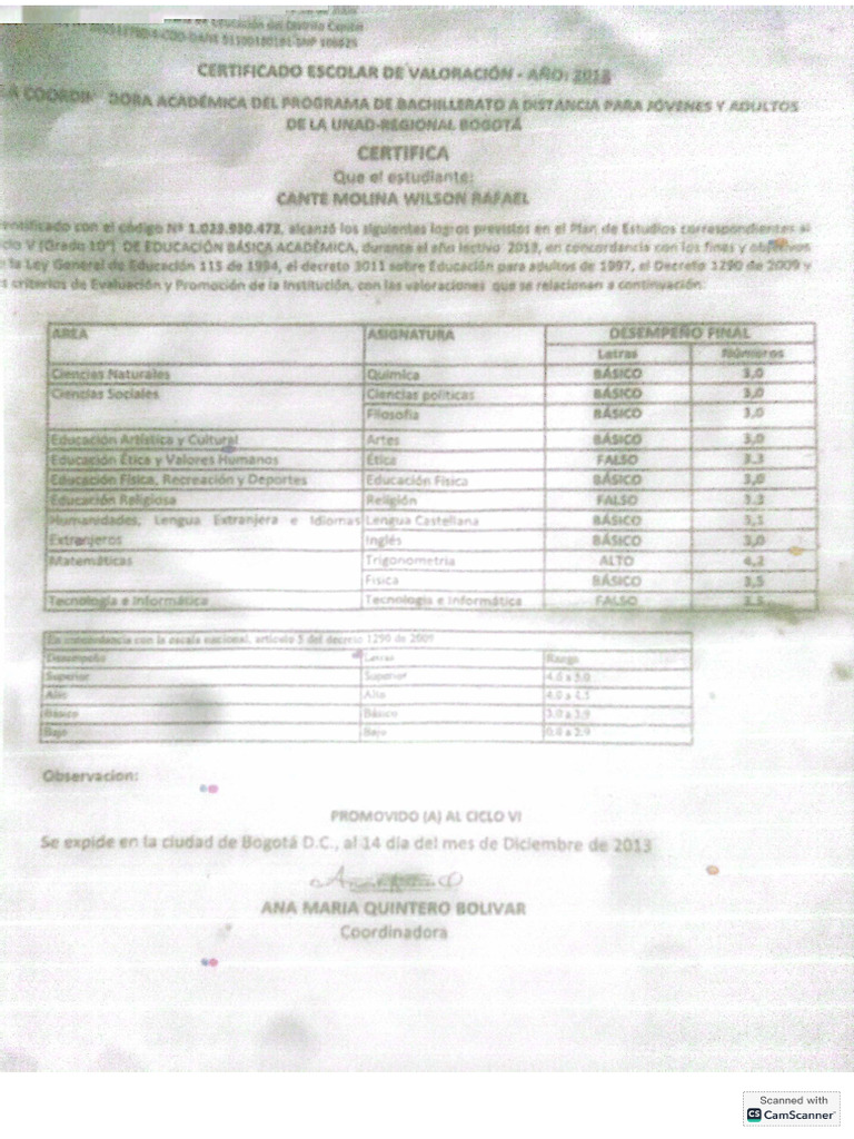 Certificado de Decimo | PDF