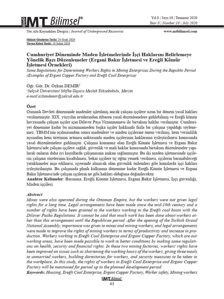 Cumhuriyet D Neminde Maden Letmelerinde I Haklar N Belirlemeye Y Nelik ...