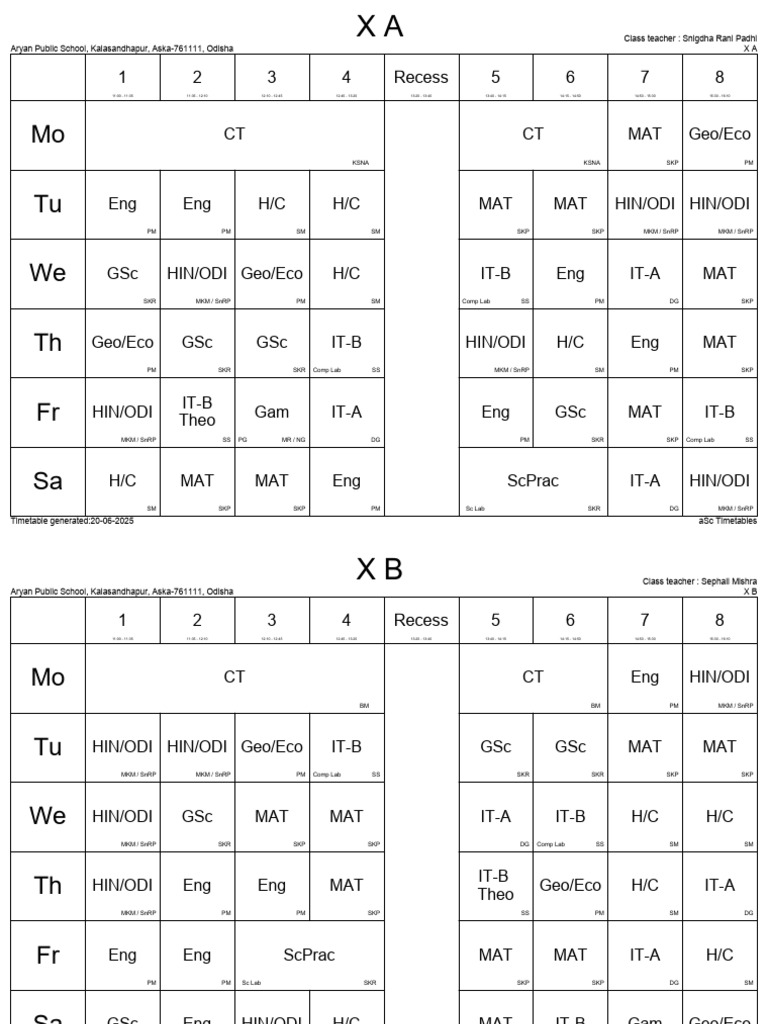 Students Time Table 20june25 V1.1 | PDF