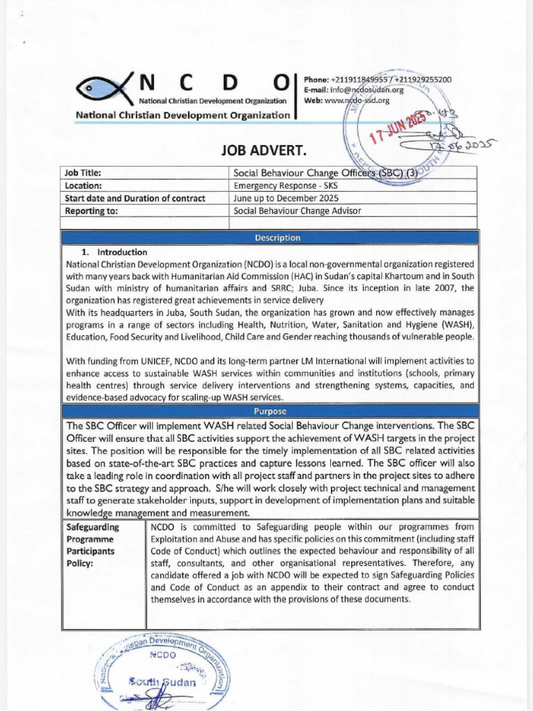 004 NCDO Advert - SBC (Social Behaviour Change) Officer. | PDF