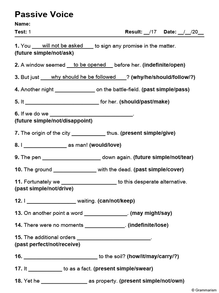 Grammarism Passive Voice Test 1 1532584 | PDF