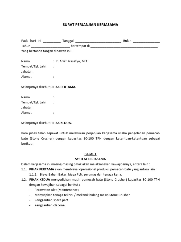 Surat Perjanjian Kerjasama | PDF