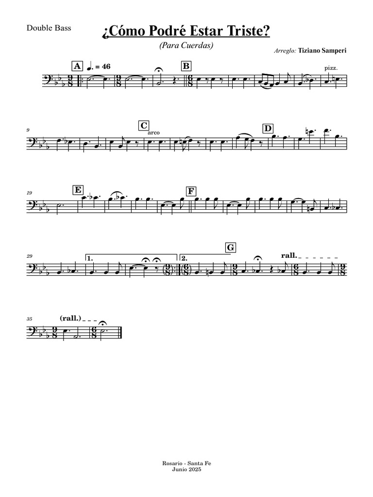 ¿Cómo Podré Estar Triste?-Double - Bass | PDF