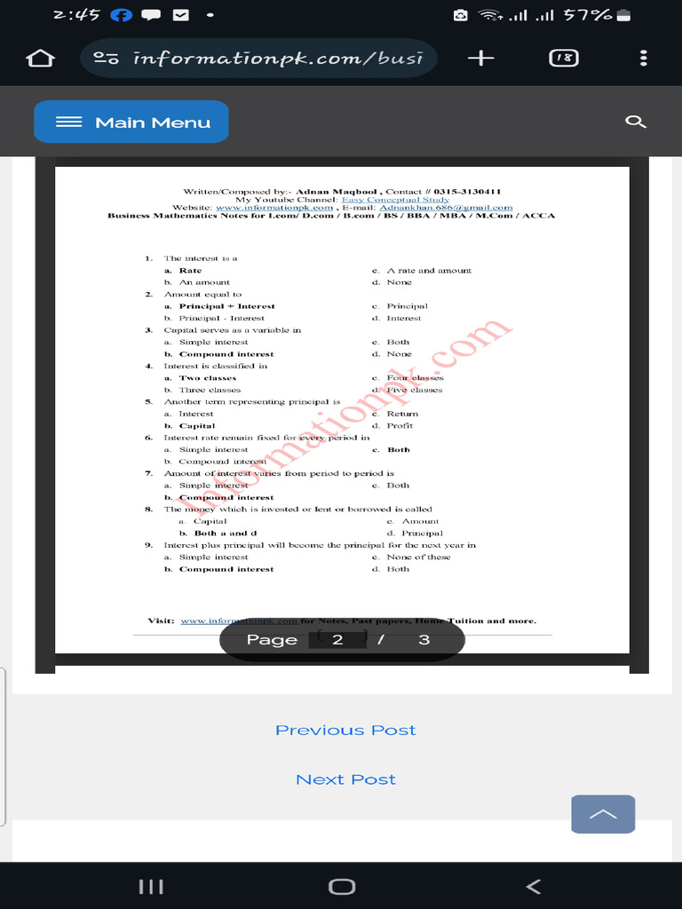 Business Math McQs | PDF