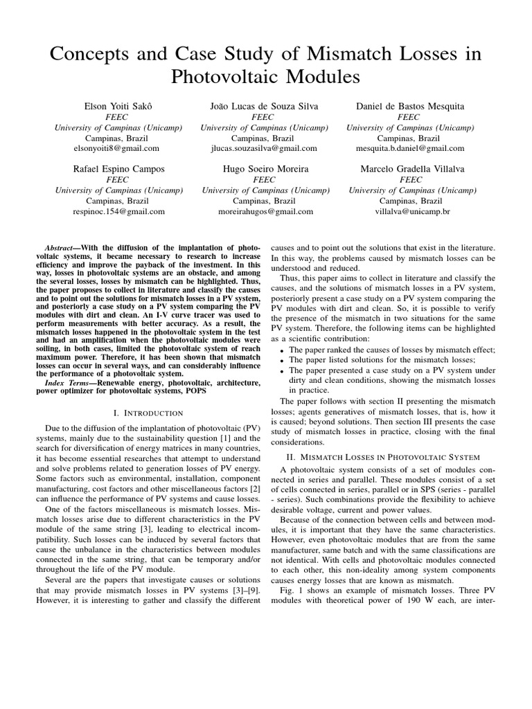 Mismatch Losses in Photovoltaic Systems | PDF | Photovoltaics | Solar Panel