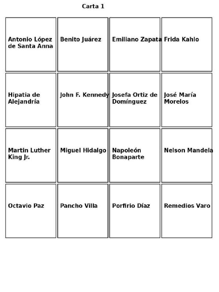 Loteria Visual Personajes Historicos | PDF