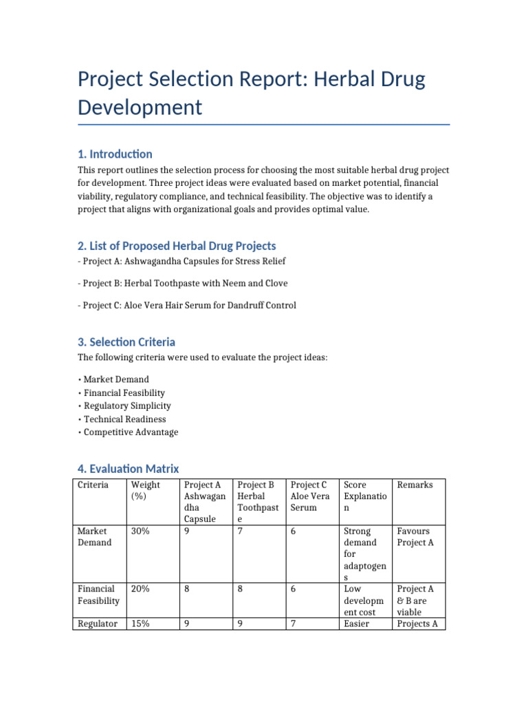 Herbal Project Selection Template With Example | PDF | Pharmaceutical ...