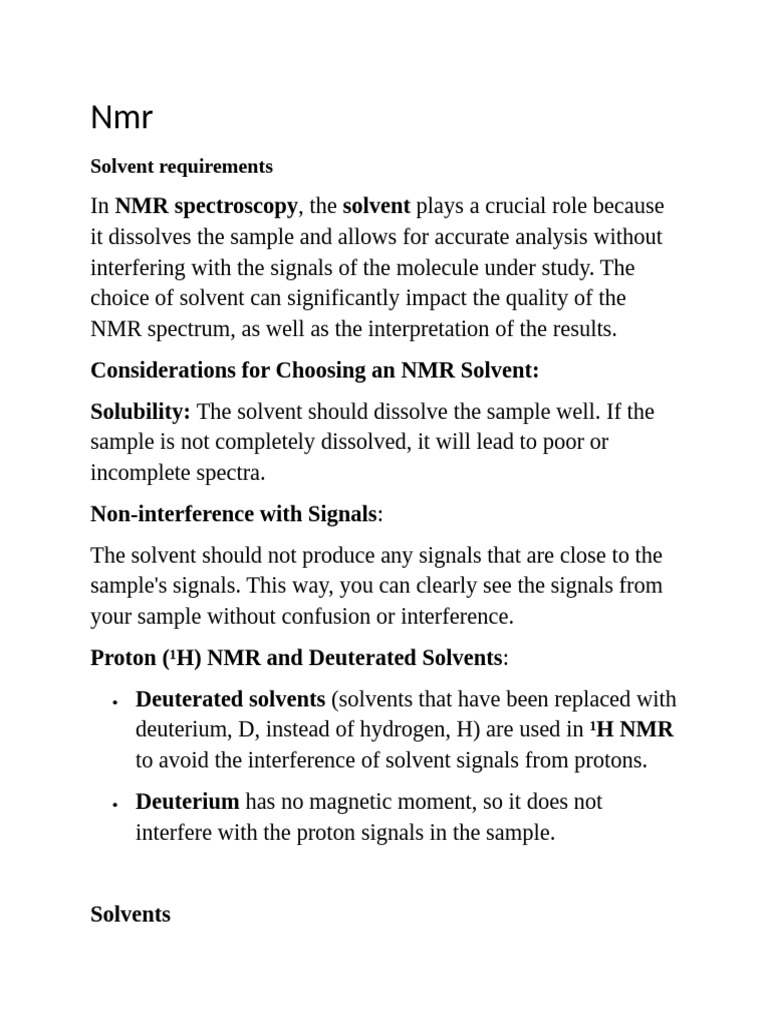NMR Solvent Requirements | PDF | Nuclear Magnetic Resonance ...