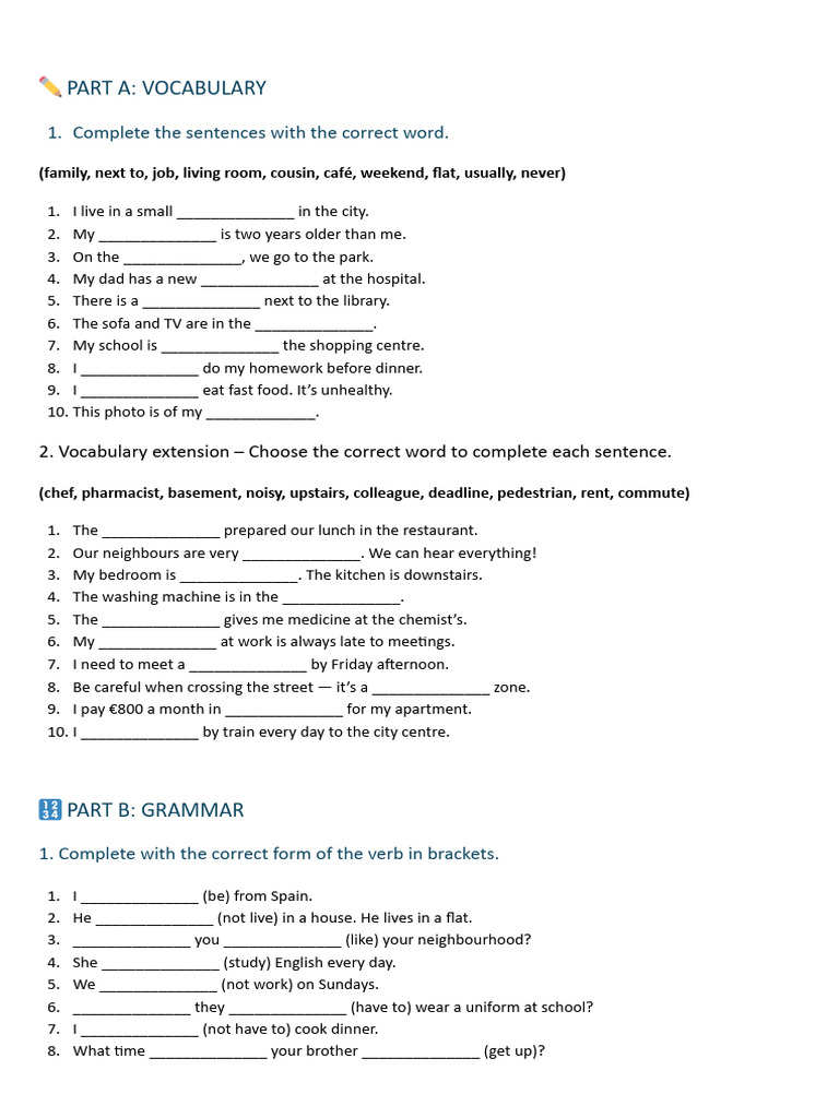 A2 English Grammar and Vocabulary Exercises | PDF | Chess Theory | Chess