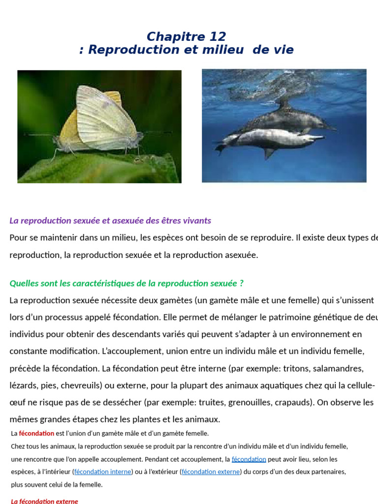 Modes de reproduction animale expliqués | PDF | Fécondation | la ...