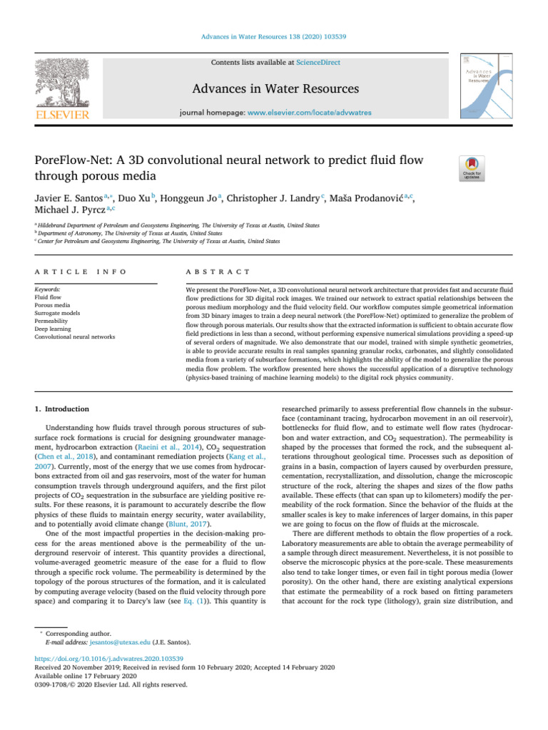 PoreFlow-Net - A 3D Convolutional Neural Network To Predict Fluid Flow Through Porous Media - 1 ...