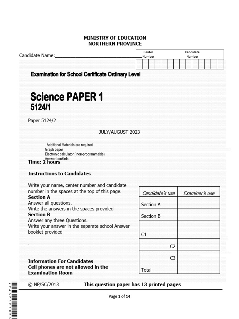Science (5124) Paper 1 Question Paper | PDF | Radioactive Decay ...