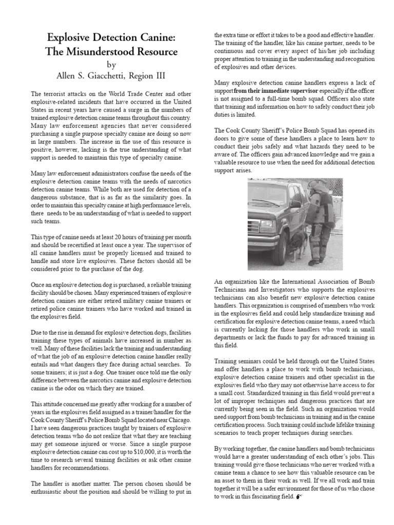 Explosive Detection Canine The Misunderstood Resource | PDF | Police ...