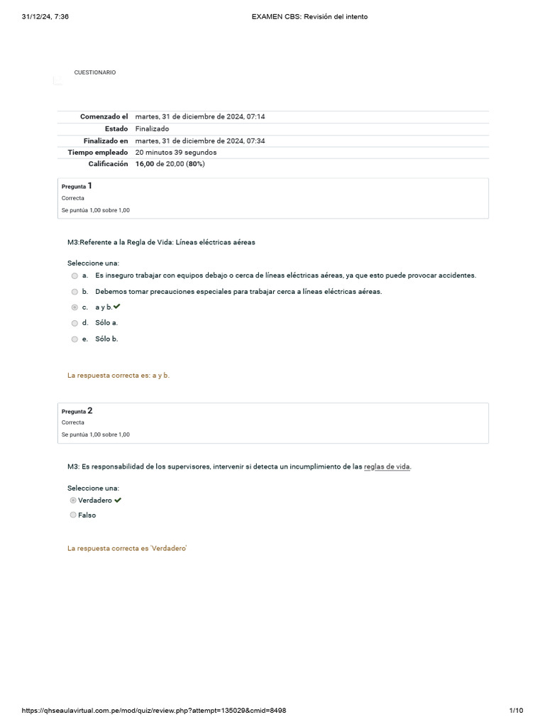 EXAMEN CBS - Revisión Del Intento 2024 | PDF
