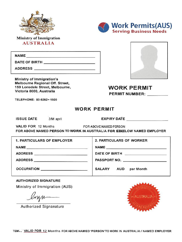 AUS Work Permit Template | PDF