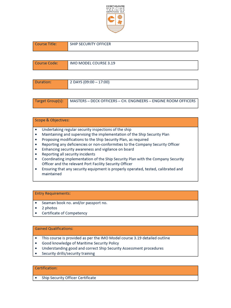 Ship Security Officer Course 3.19 | PDF