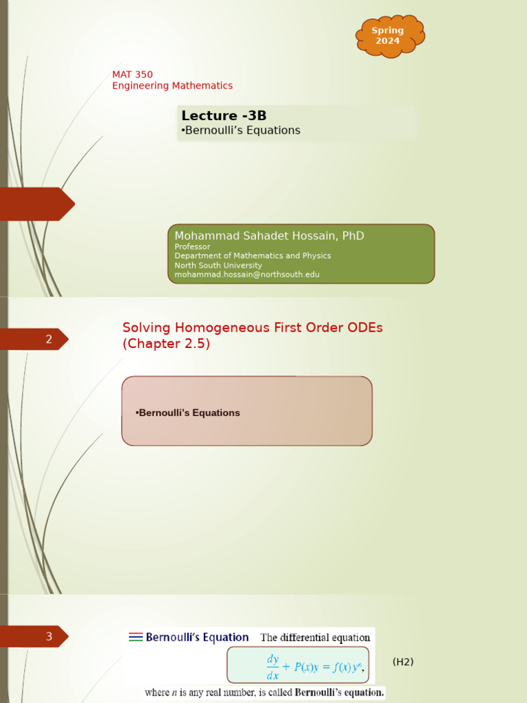 Spring 2024 Lecture 3B Bernoulli's Eqn | PDF