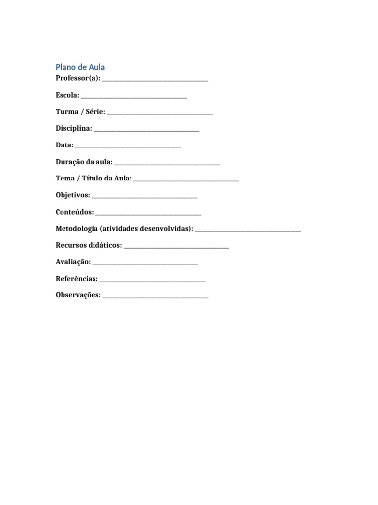 Modelo Plano de Aula | PDF