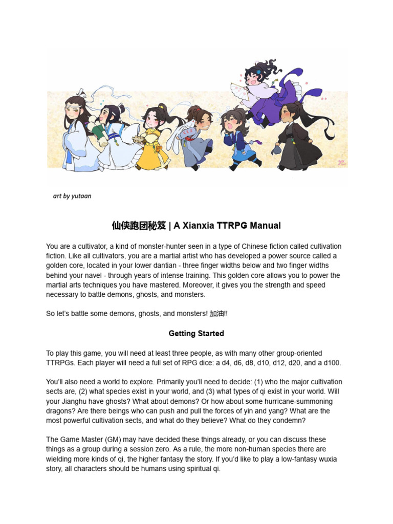 Xianxia TTRPG Guide for Cultivators | PDF | Qi | Tabletop Role Playing Game