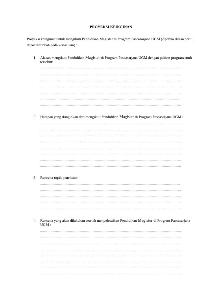 2020 Form Proyeksi Keinginan Magister | PDF