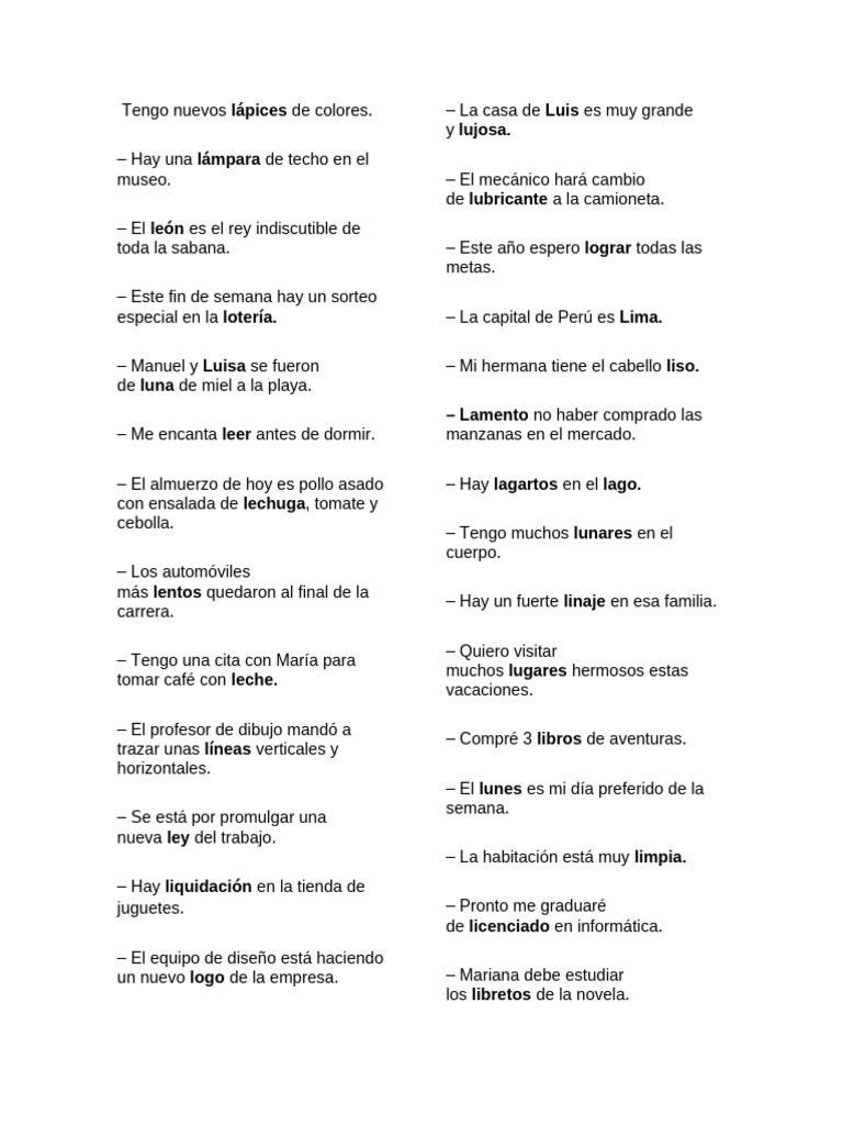 Oraciones Con L | PDF