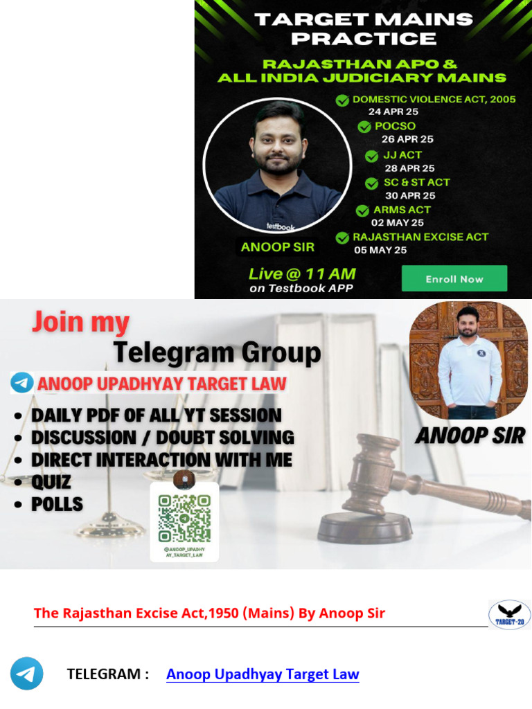 The Rajasthan Excise Act, 1950 Mains by Anoop Sir Target 20 | PDF