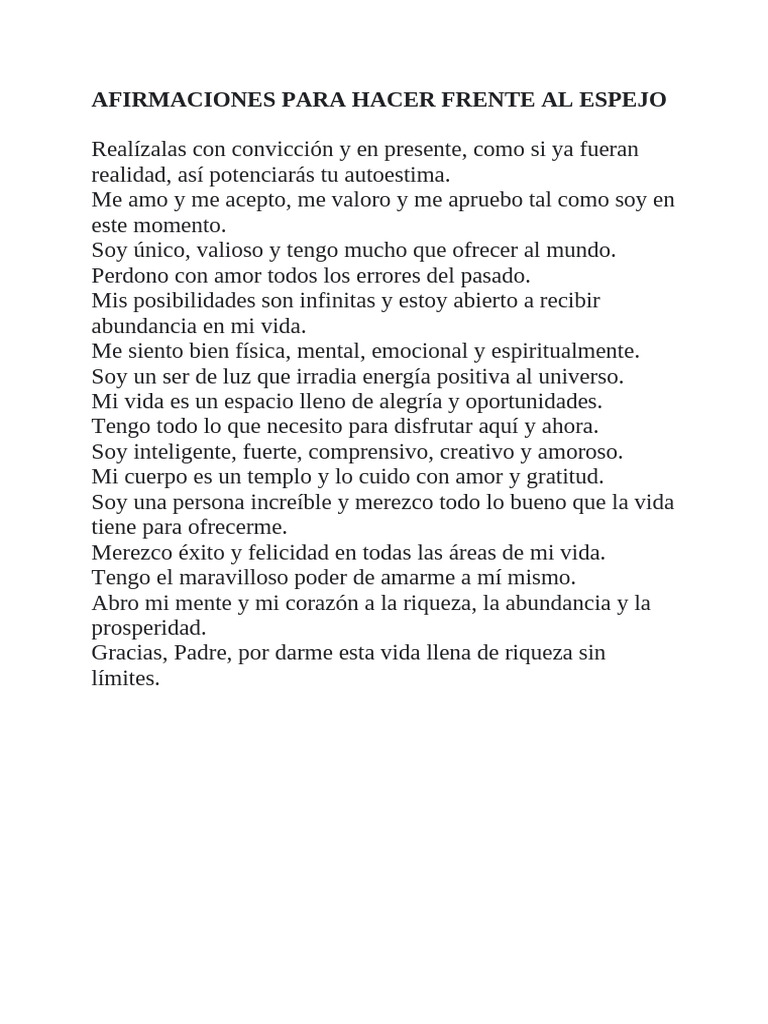 Afirmaciones para Hacer Frente Al Espejo | PDF | Amor