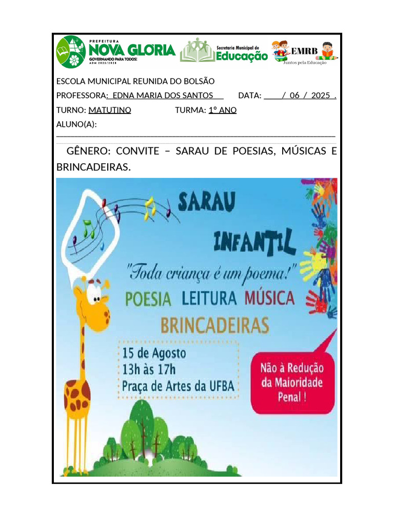 Convite para Sarau de Poesias e Música | PDF