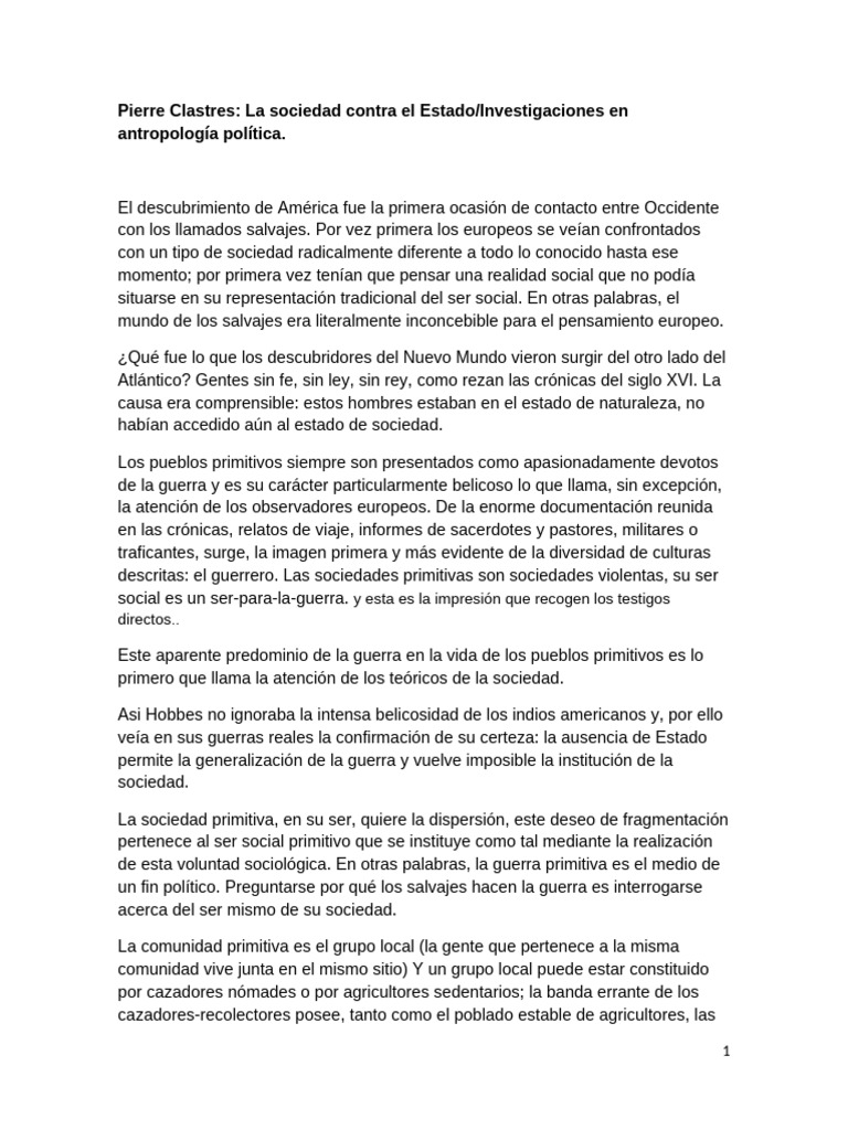 Pierre Clastres | PDF | Sociedad | Estado (política)