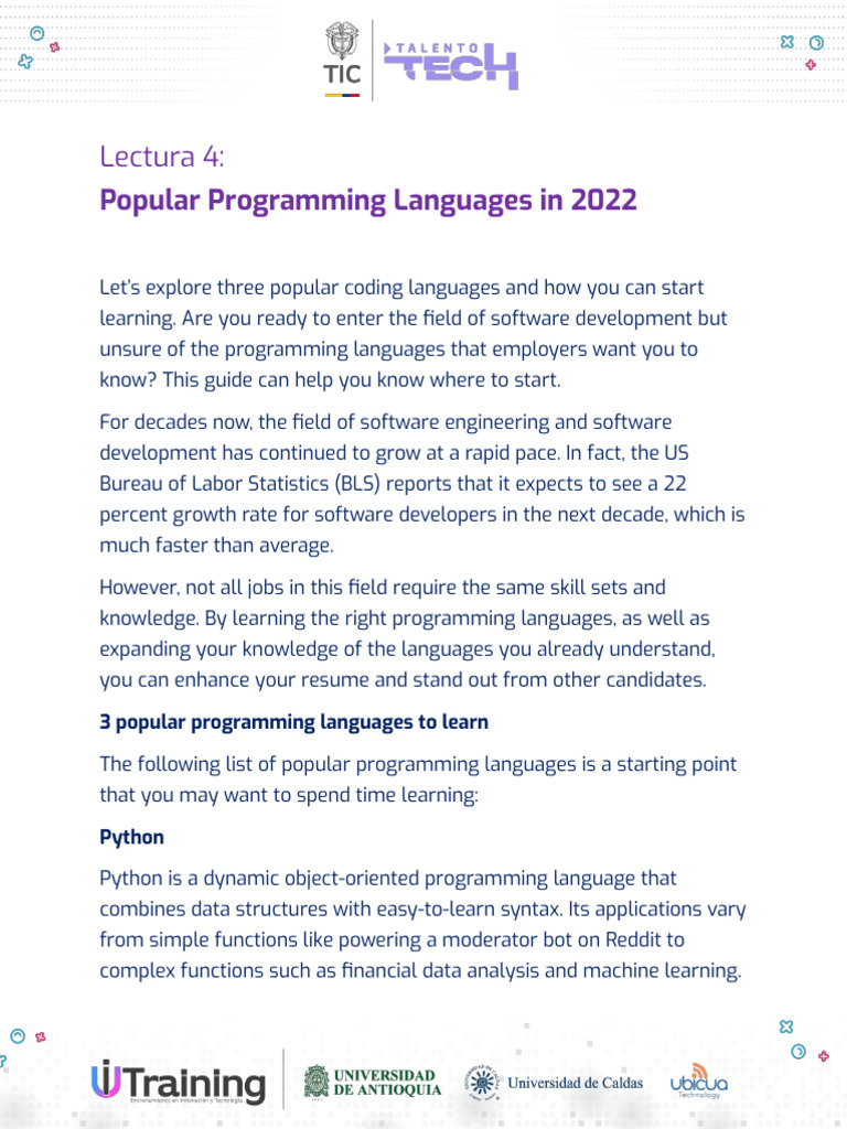 Lectura-4-Popular Programming Languages in 2022 | PDF | Computer Programming | Programming Language