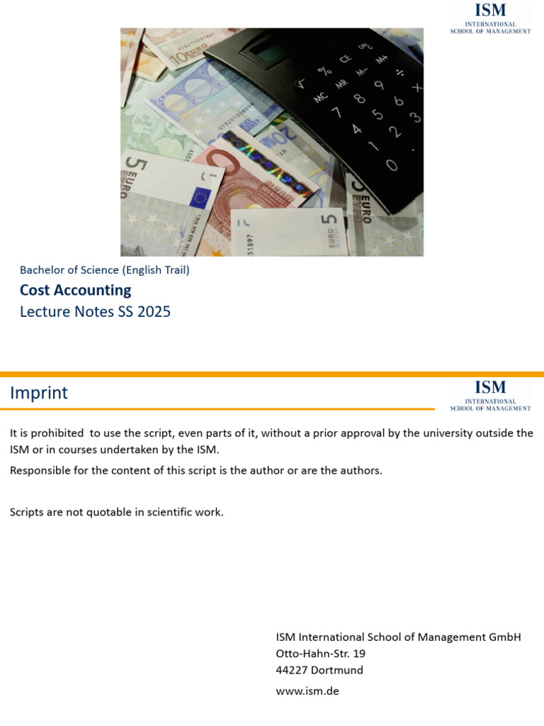Cost Accounting Script SS 2025 ism 2025 | PDF | Expense | Financial ...