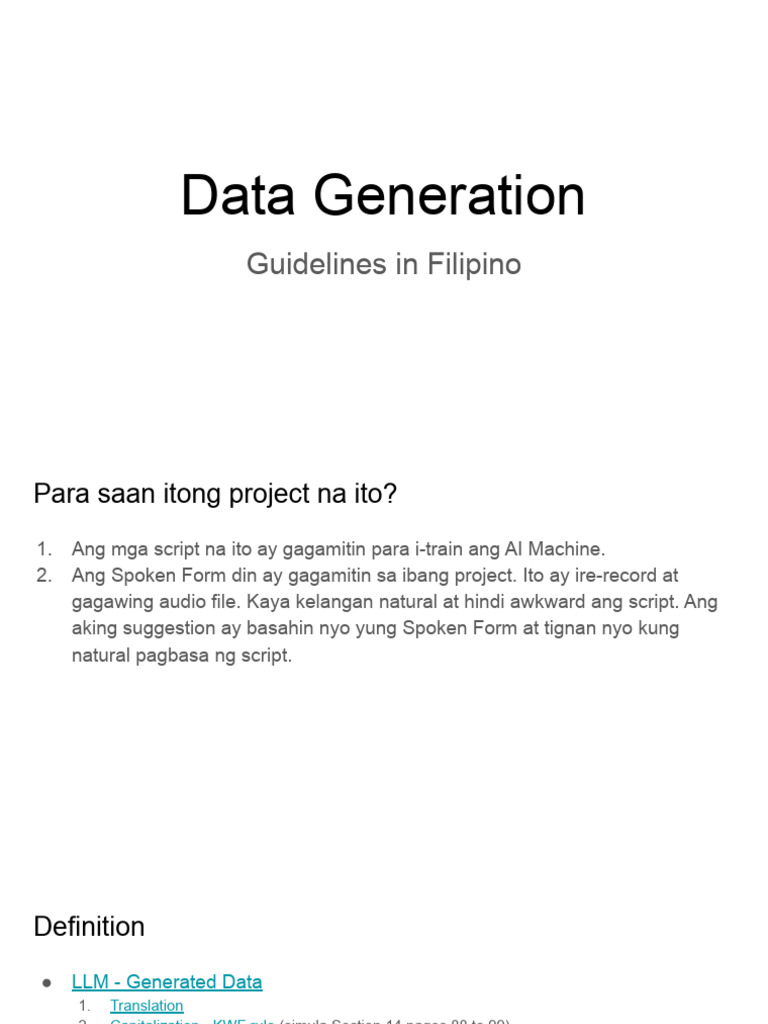 Data Generation - Guidelines - Written in Tagalog v1.0 | PDF