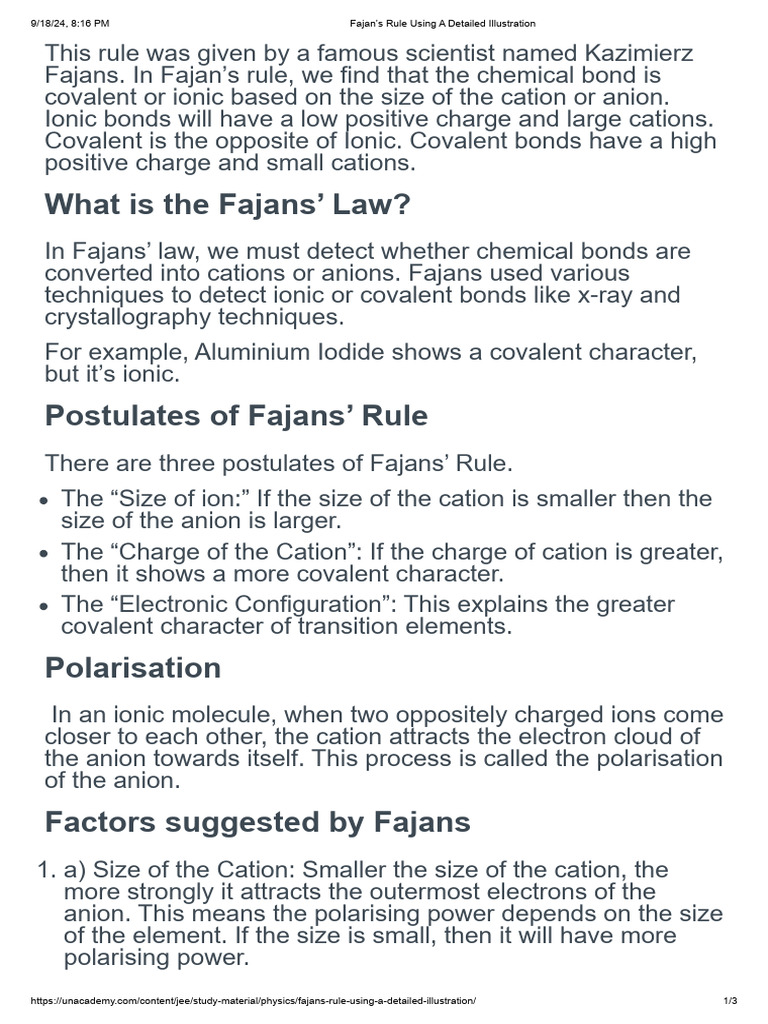 Fajan's Rule Using A Detailed Illustration | PDF | Ion | Chemical Bond